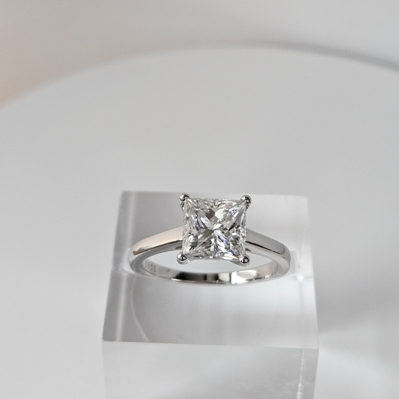 Jewelry | 2 Ct Princess Cut Moissanite Sterling Silver 18k White Gold ...